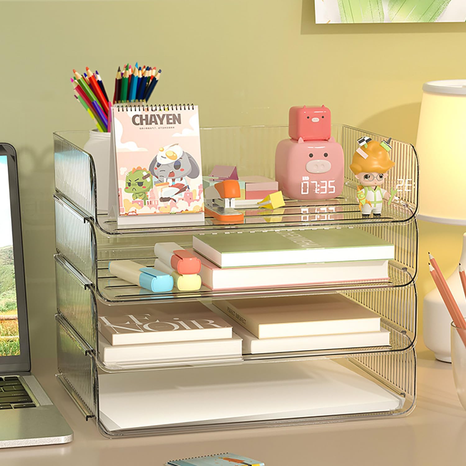 Amazon.com: ICCGBHGO Clear Stackable Paper Tray, Plastic Office Desk ...