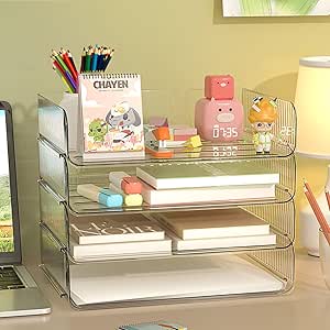 Amazon.com: ICCGBHGO Clear Stackable Paper Tray, Plastic Office Desk ...