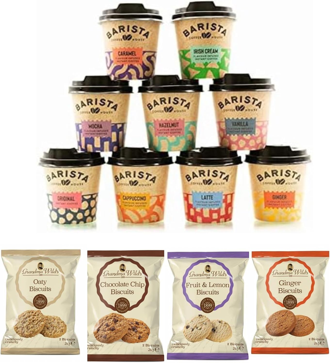 Coffee Gift Set with Biscuits - 9 Assorted Flavours Instant Coffee Cups ...