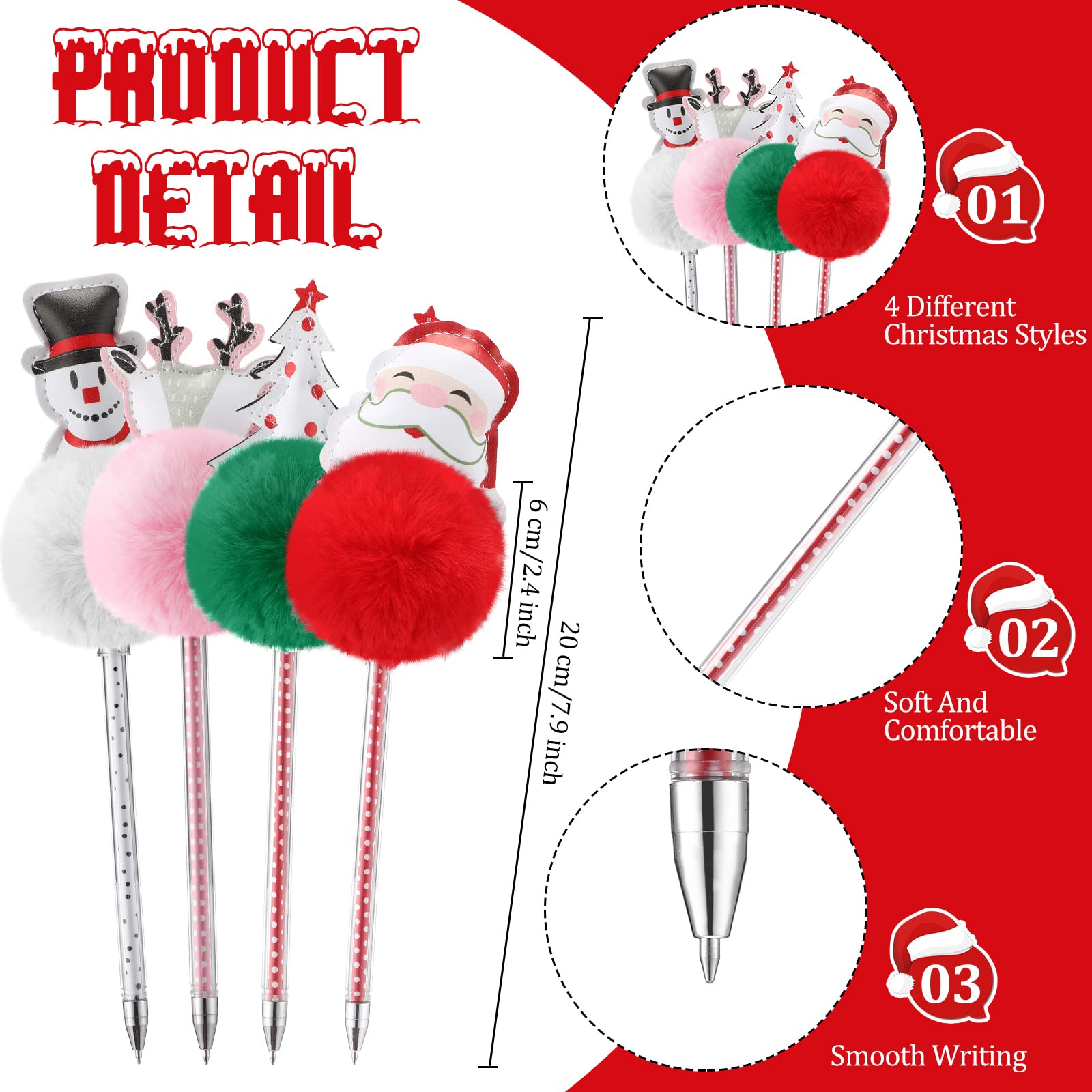 Snapklik.com : 8 Pcs Christmas Pom Pom Pen Gifts Fluffy Ballpoints Cute ...