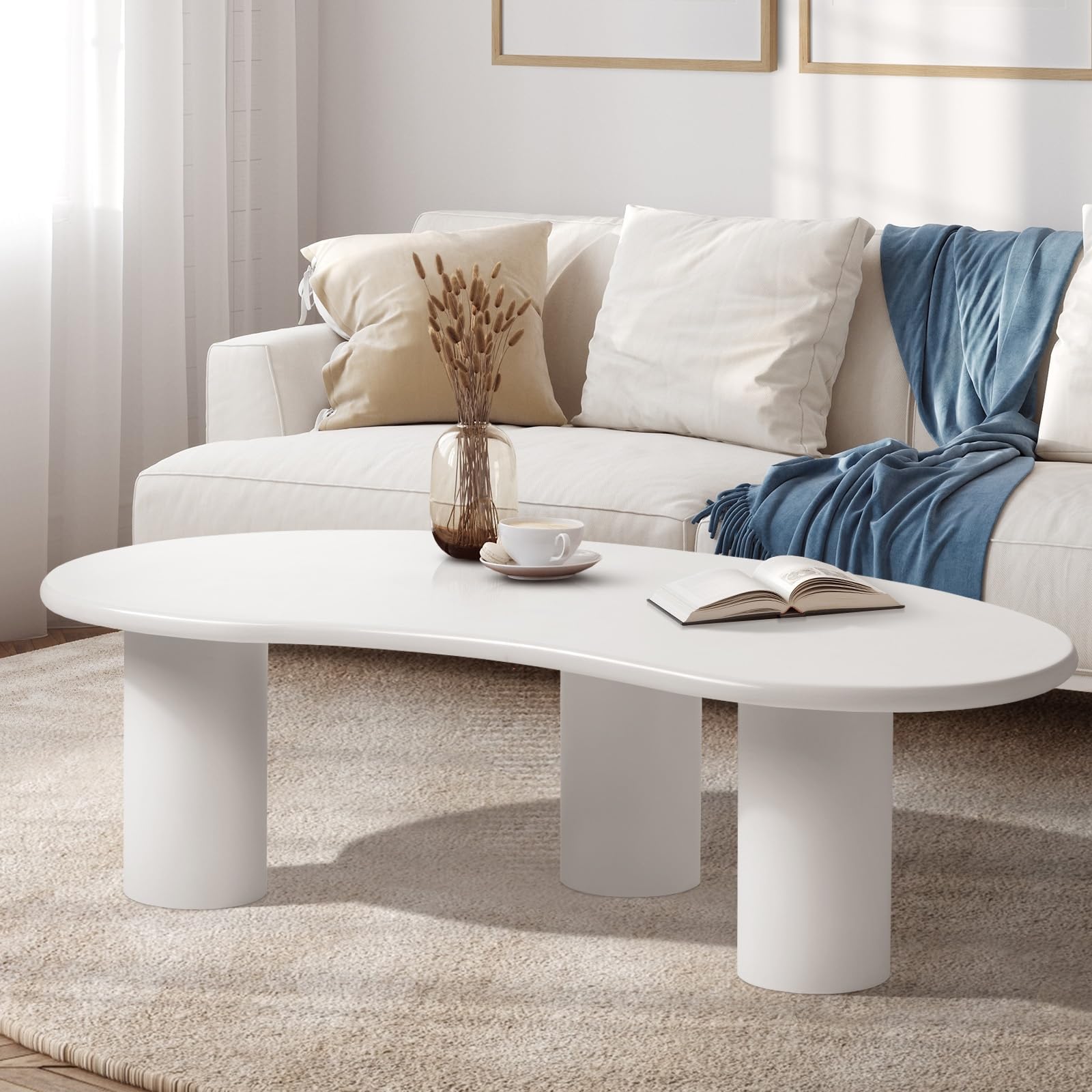 Oikiture White Coffee Table 120 x 57 x 35cm Living Room Wooden Table ...