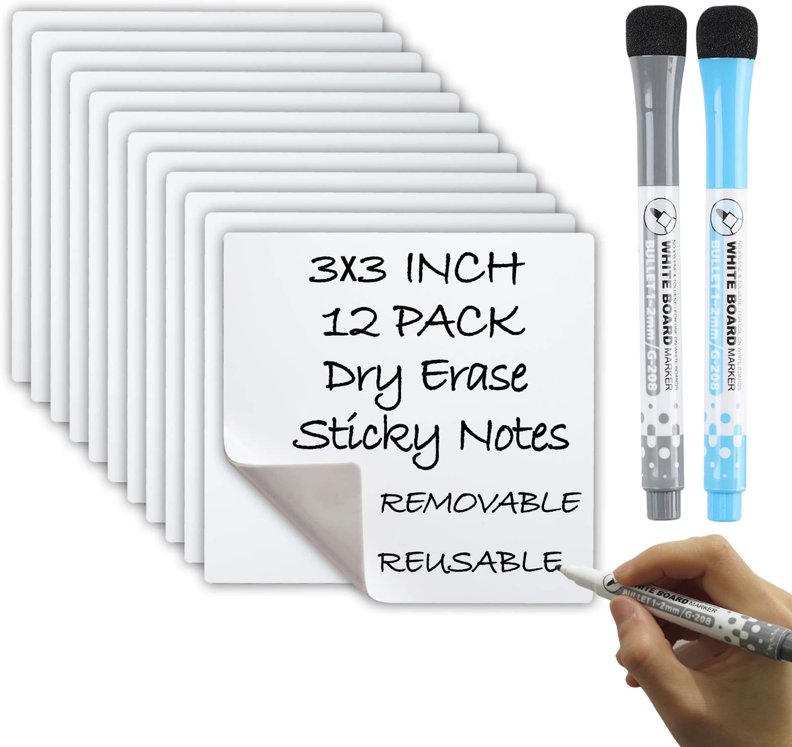 Amazon.com : M.C. Squares Reusable Sticky Notes | 3" x 3" 6 Pack of ...