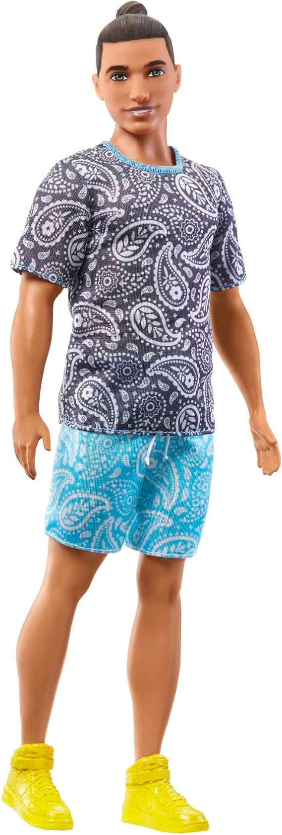 Amazon.com: Barbie Fashionistas Ken Fashion Doll #204 with Brown Hair in Man Bun Wearing Paisley ...