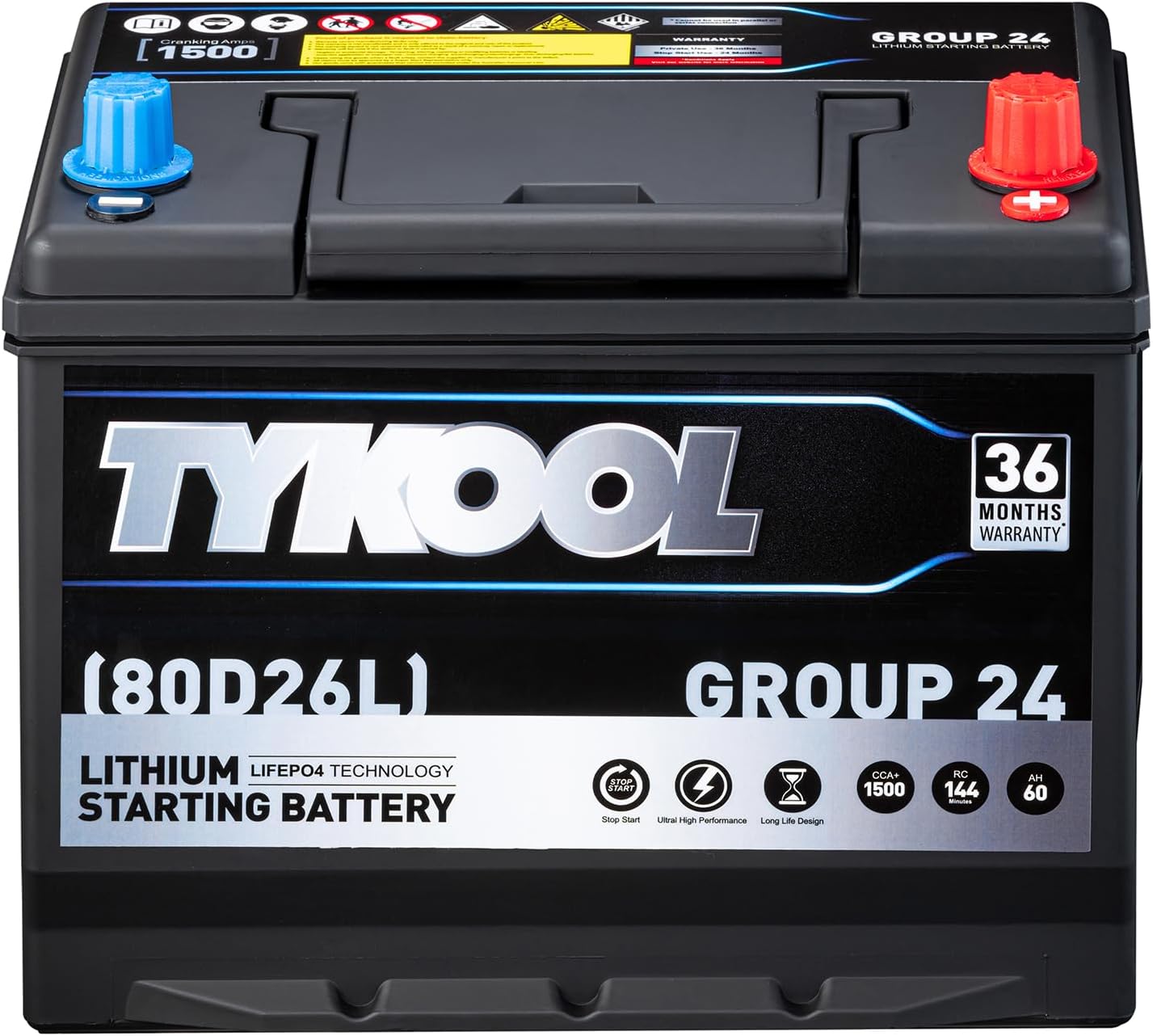 Amazon.com: TYKOOL LiFePO4 Lithium Car Battery,BCI GROUP 24,1500CCA ...