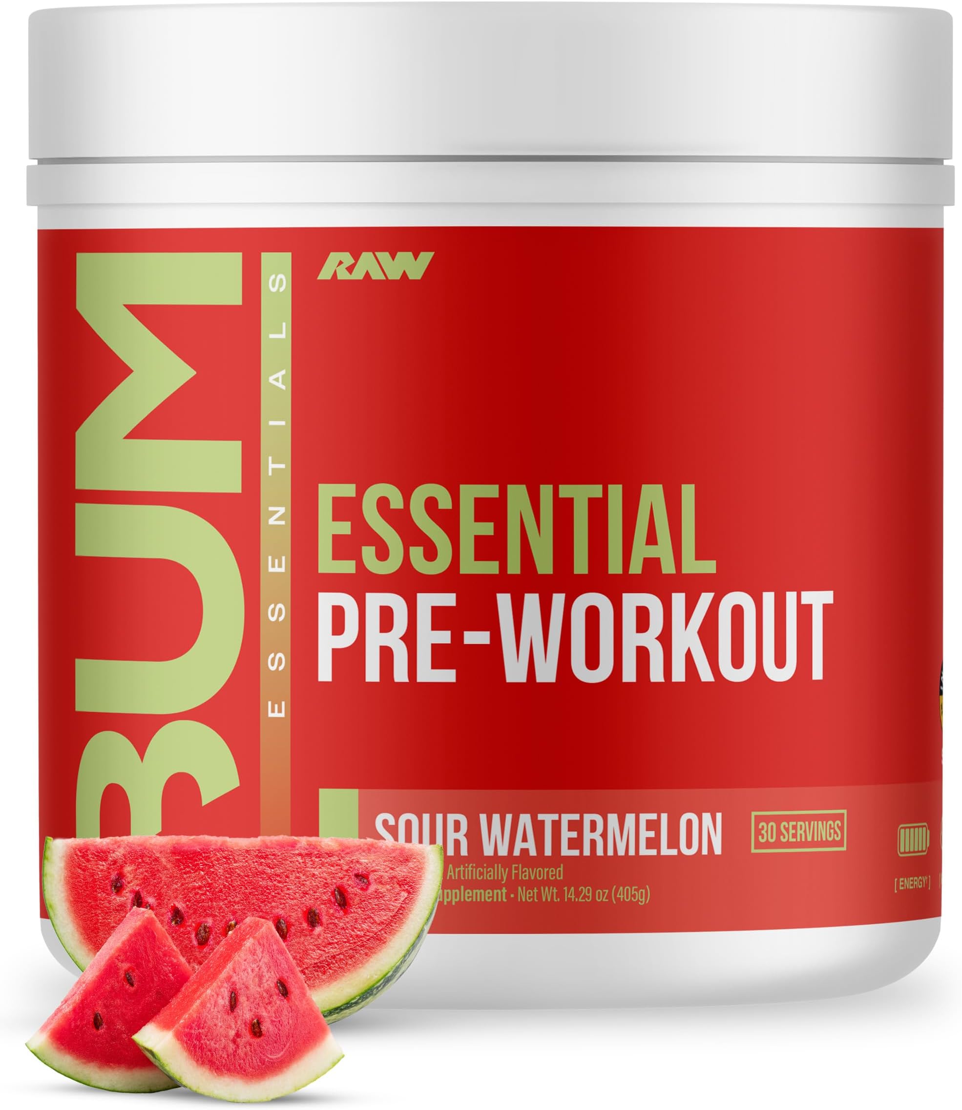Amazon.com: RAW Essential Pre-Workout Powder a Sour Watermelon (18.34 ...