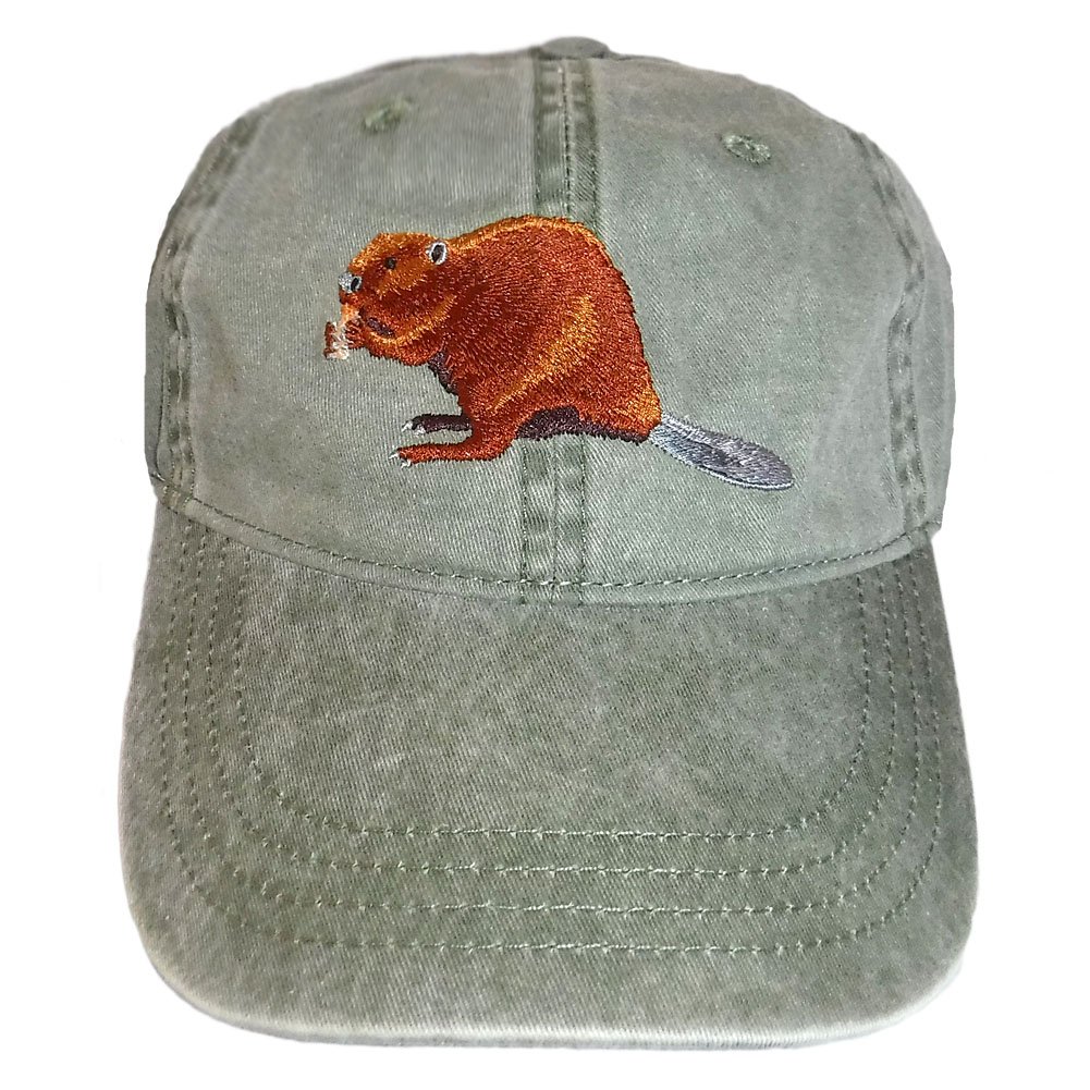 ECO Wear Embroidered Beaver Wildlife Baseball Cap,Khaki Green,One Size ...