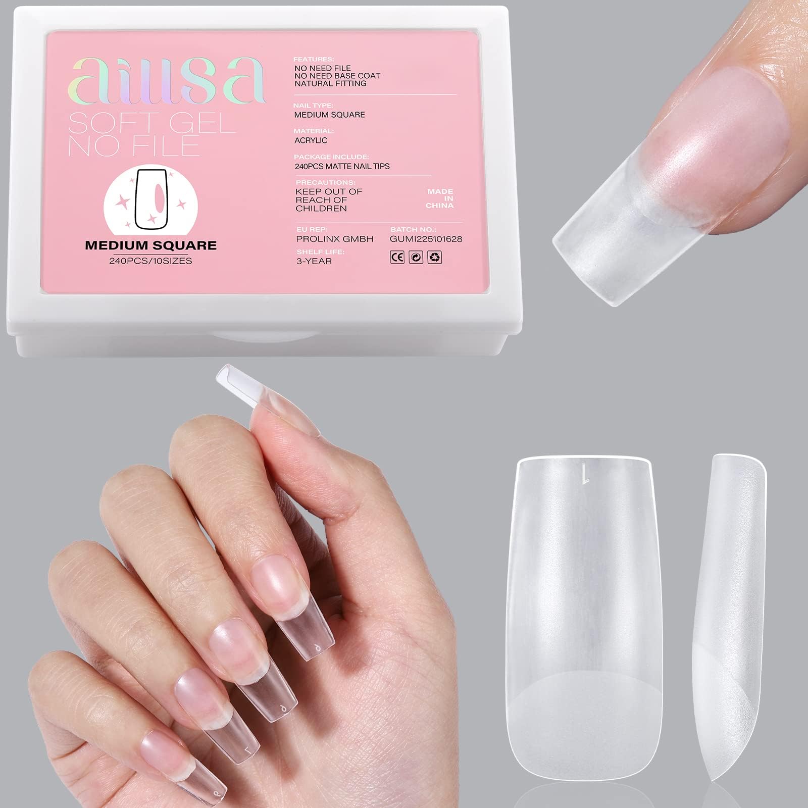 Amazon.com: AILLSA Medium Square Nail Tips - Upgraded Matte Soft Gel ...