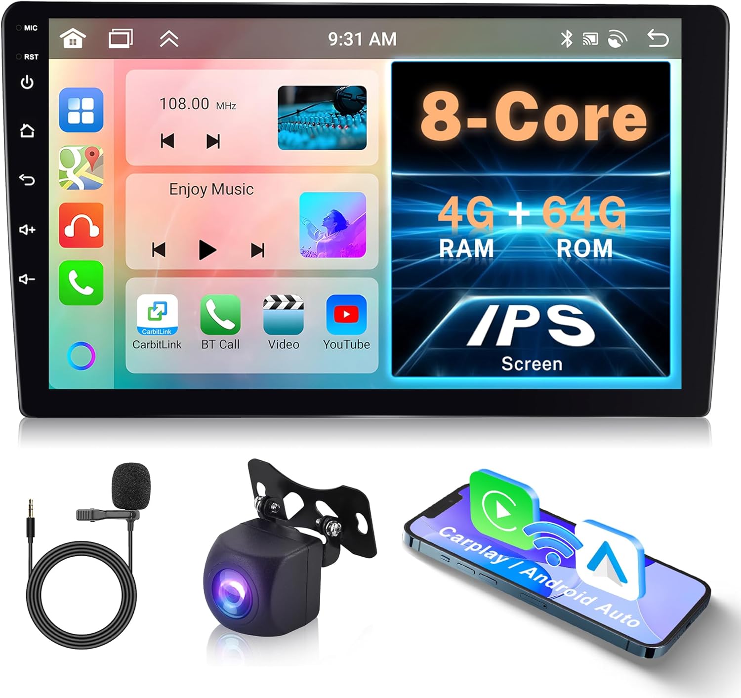 Amazon.com: 8 Core 4G+64G 9'' Android 13 Car Stereo Double Din Wireless Carplay Android Auto ...