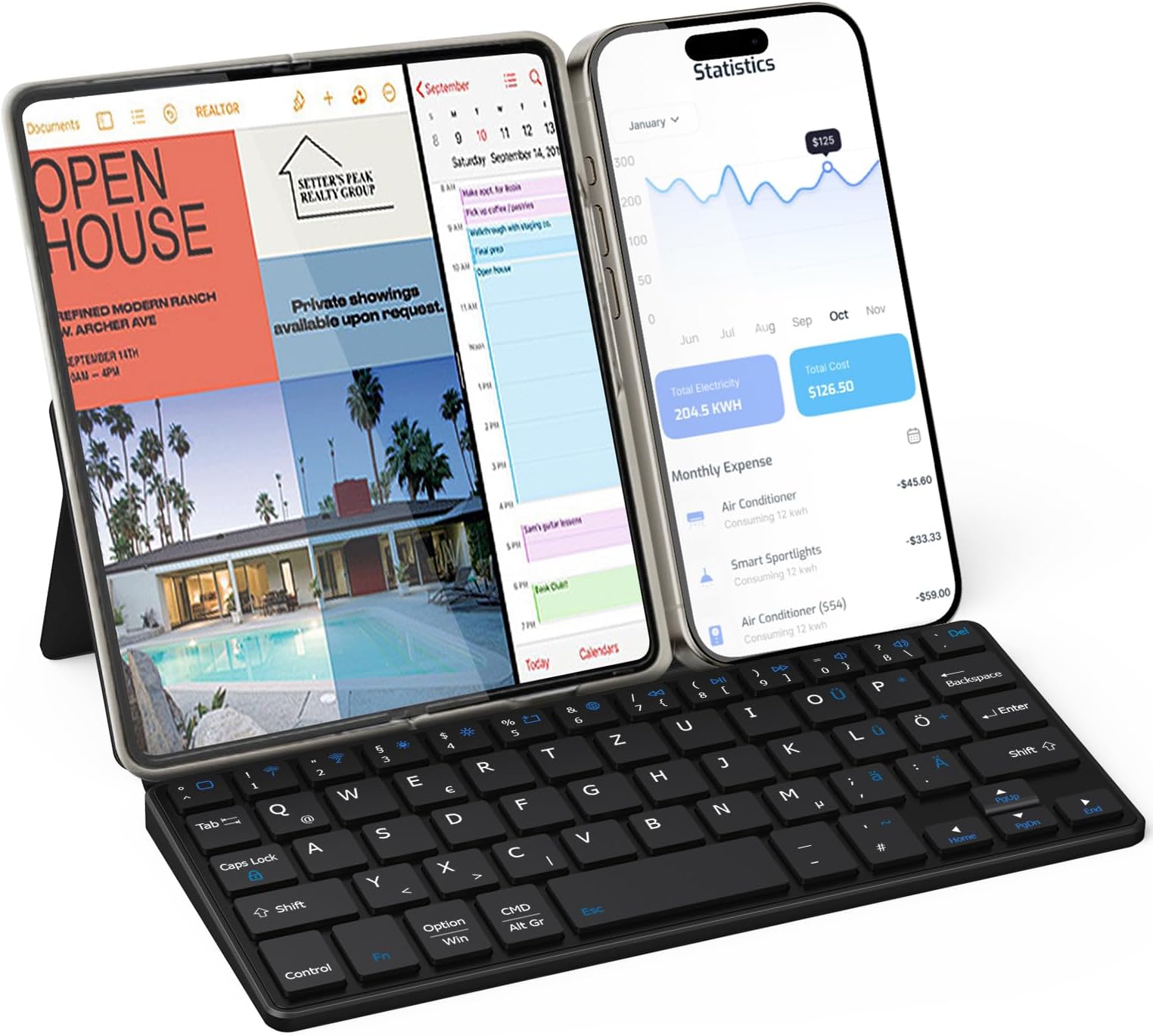 Doohoeek Tragbare Mini Tastatur für iPhone, iPad, Android Tablet, Dual-Bluetooth-Universelle ...