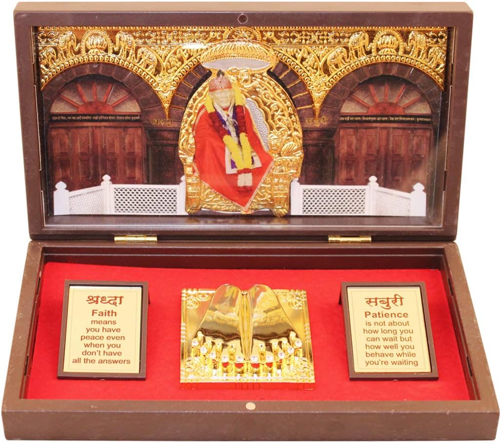 PujaNPujari Gold Plated SaiBaba Tirupati Balaji Photo Frame with Shubh ...