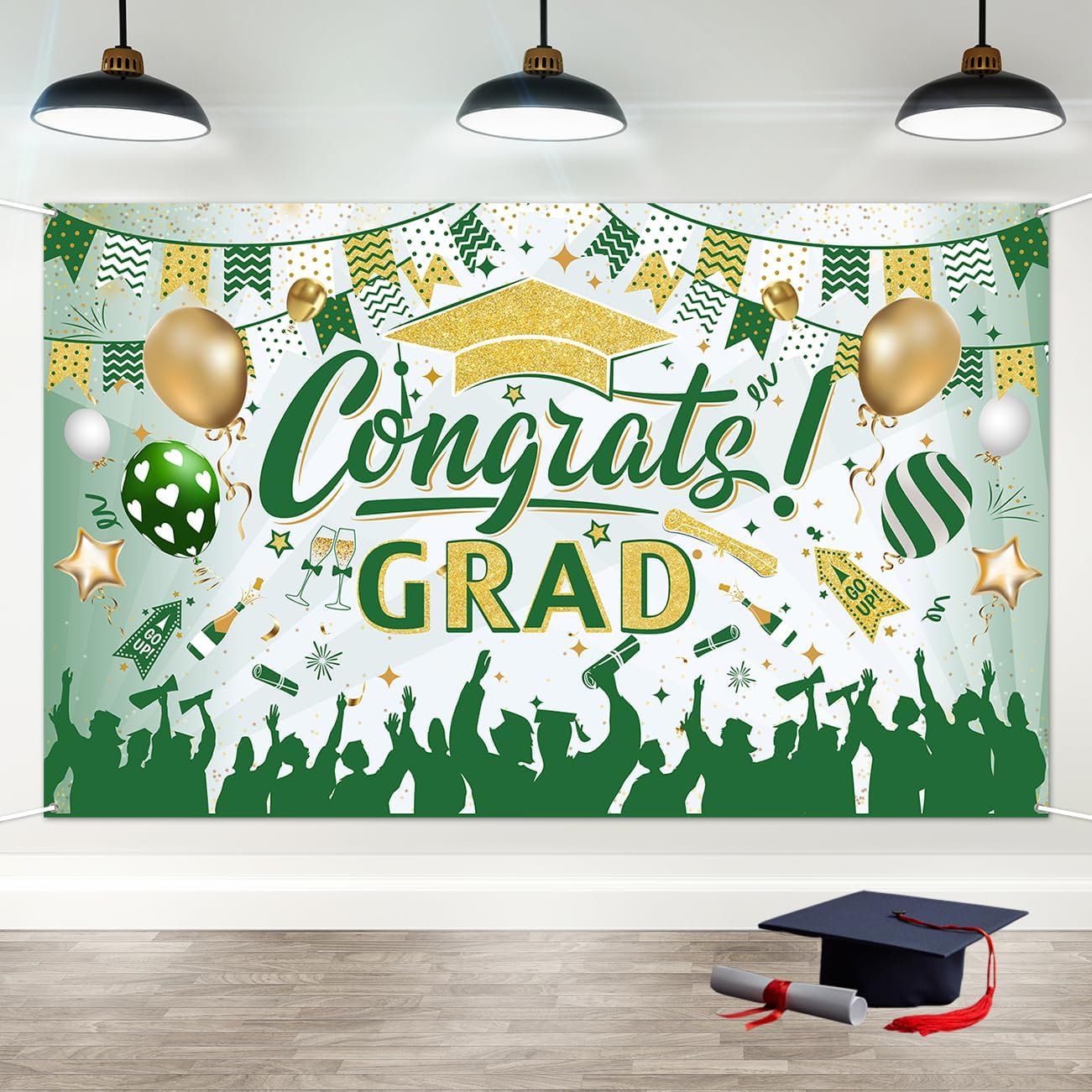 Amazon.com: Green and Gold Graduation Banner Class of 2024, Green and ...