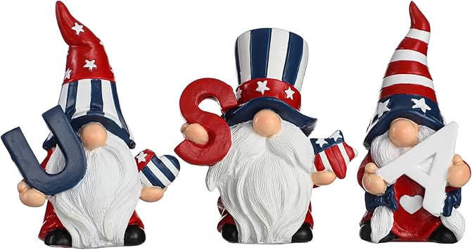 Amazon.com: Funoasis 3PCS Resin Patriotic Gnomes Decor Memorial ...