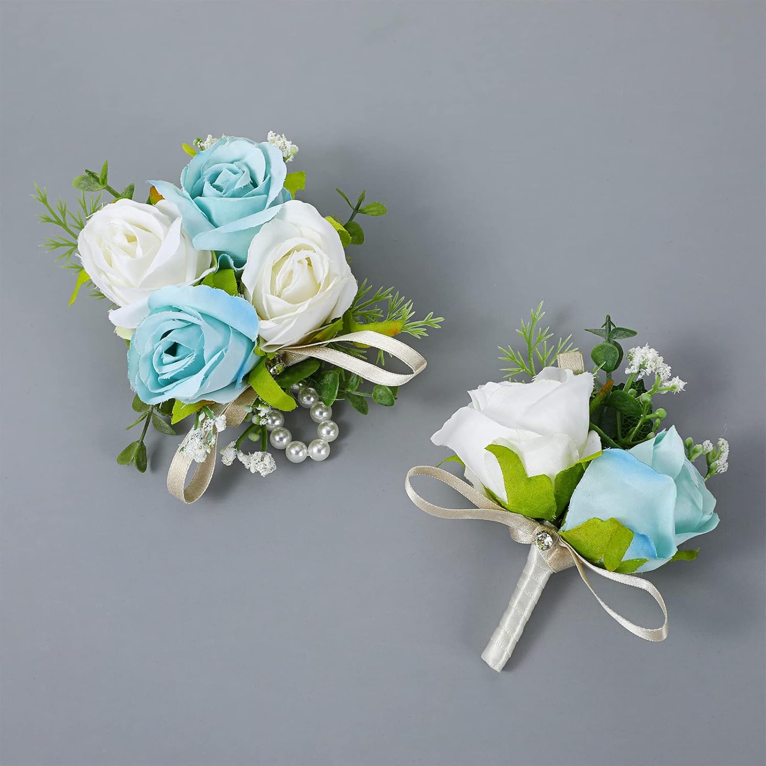 Amazon.com: Yunlly 2 Pcs Boutonniere Wrist Corsage Set Artificial Rose ...