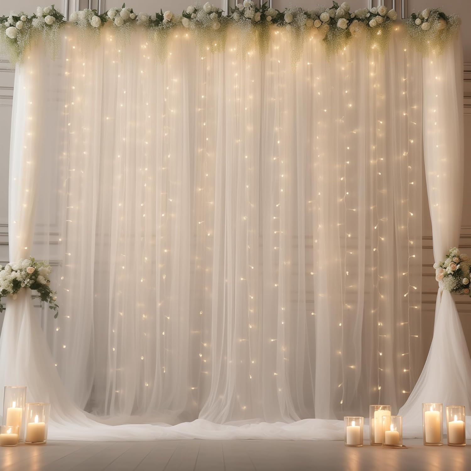 Amazon.com: Shillance 30ft x 10ft White Backdrop Curtain with Lights ...