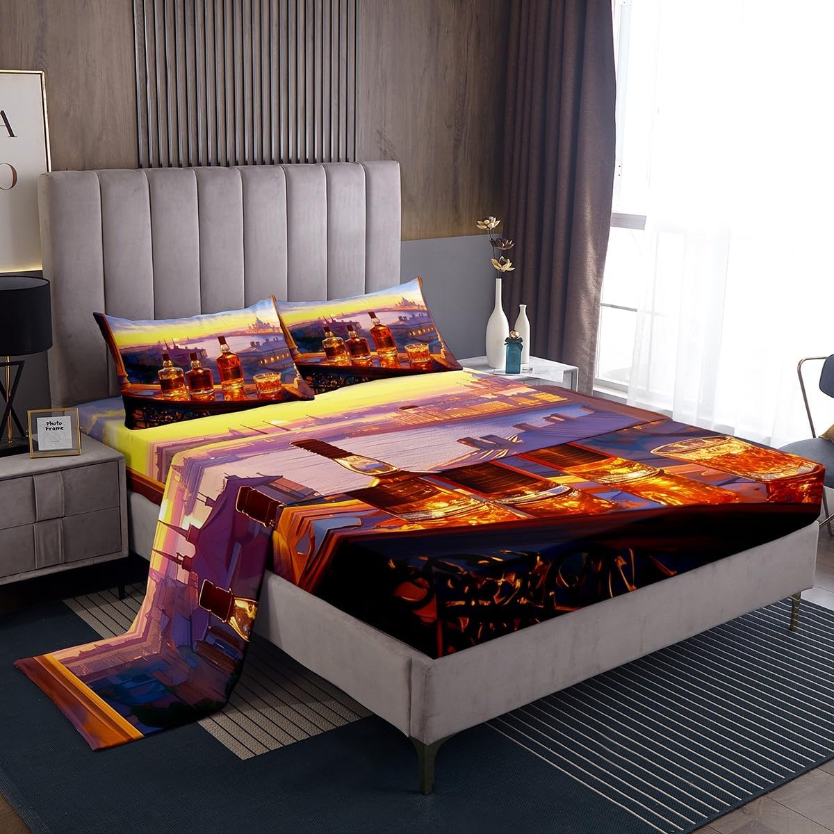 Amazon.com: Manfei Whisky Bed Sheet Queen Set,Whisky Glass Romantic ...