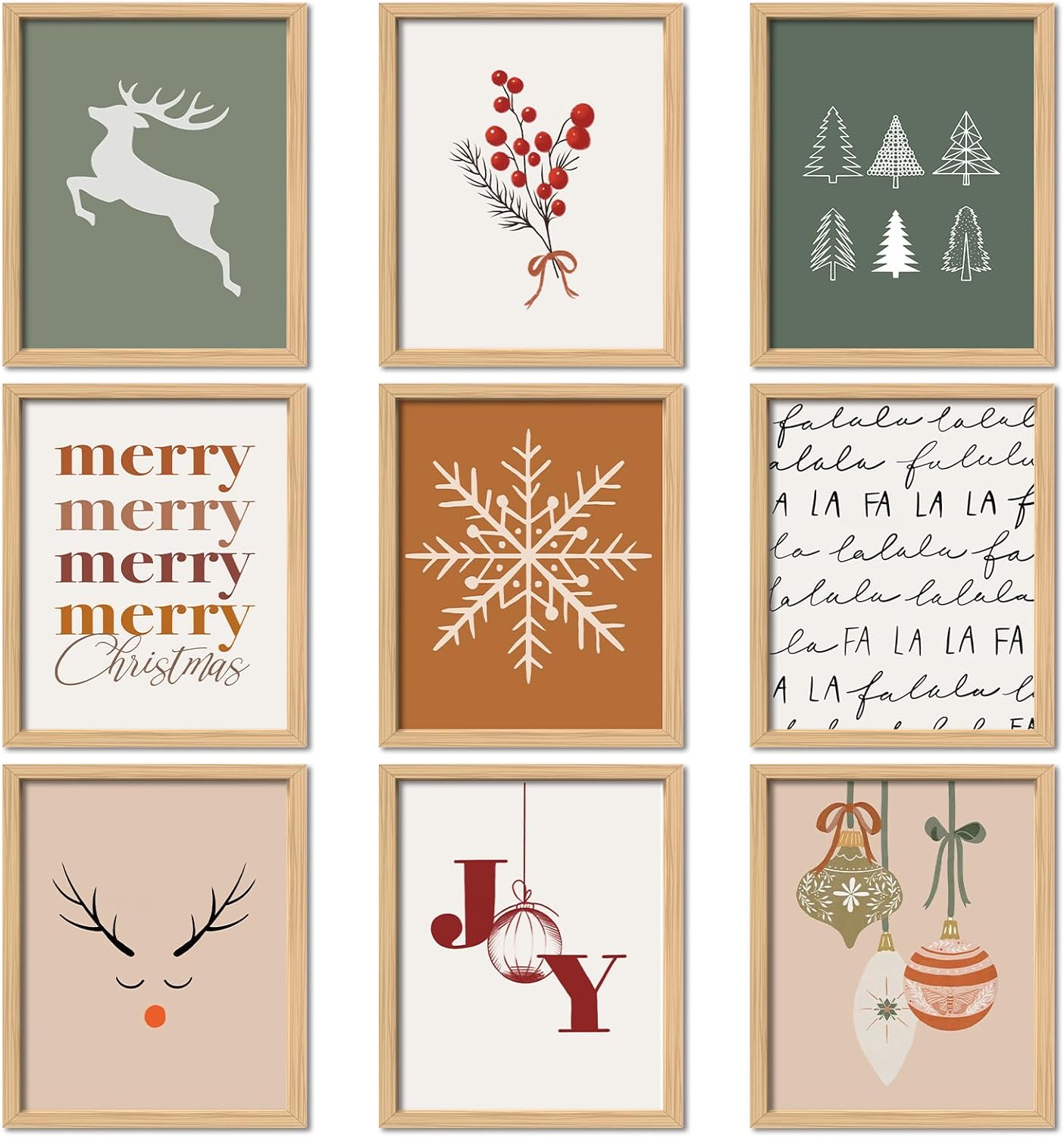 Amazon.com: Whaline 9Pcs Christmas Boho Wall Art Prints Xmas Tree ...