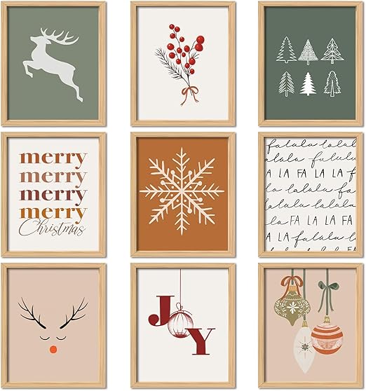 Amazon.com: Whaline 9Pcs Christmas Boho Wall Art Prints Xmas Tree ...