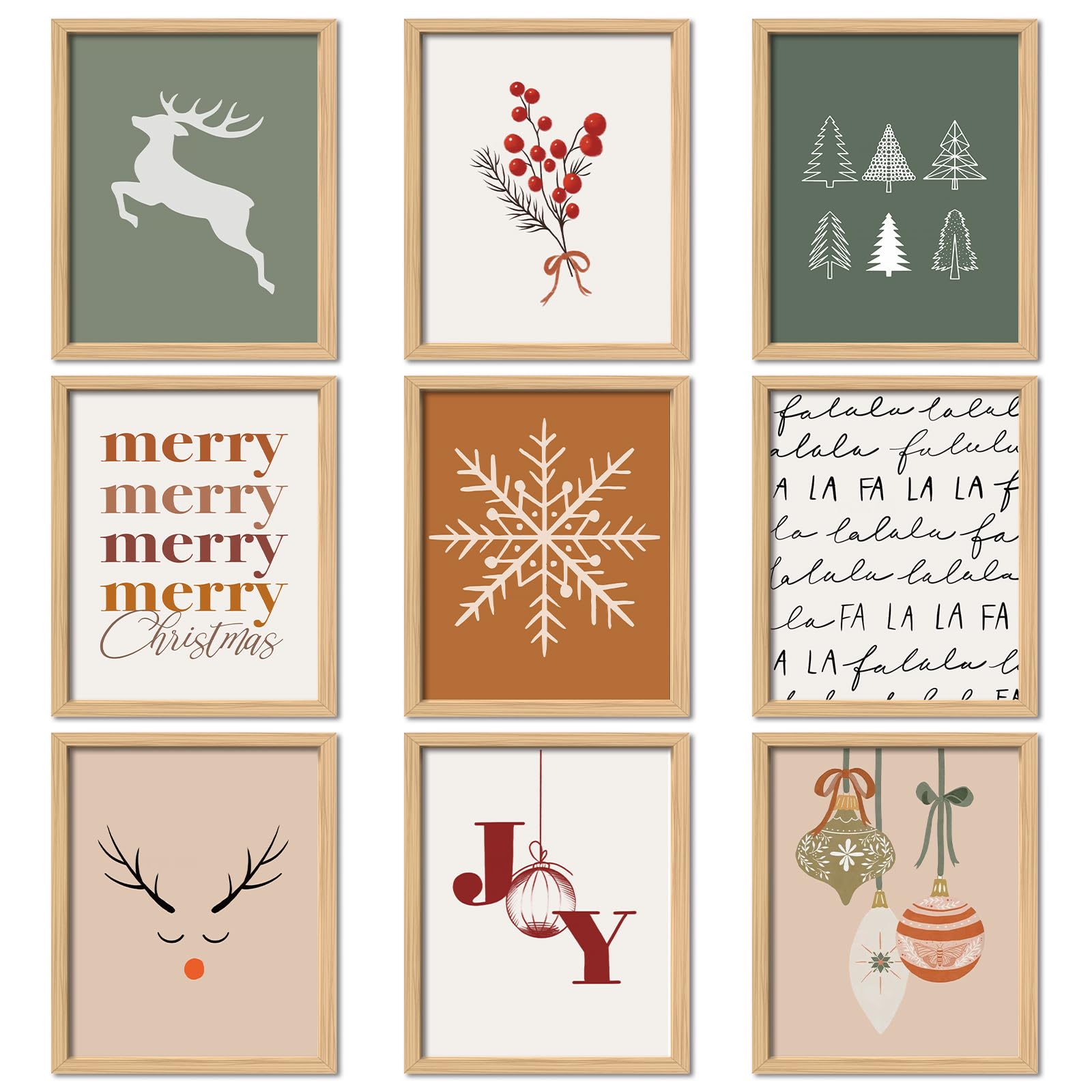 Amazon.com: Whaline 9Pcs Christmas Boho Wall Art Prints Xmas Tree ...