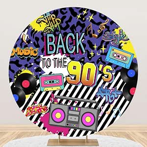 Amazon.com : Laeacco 3x3ft Back to The 90s Round Backdrop Hip Hop ...