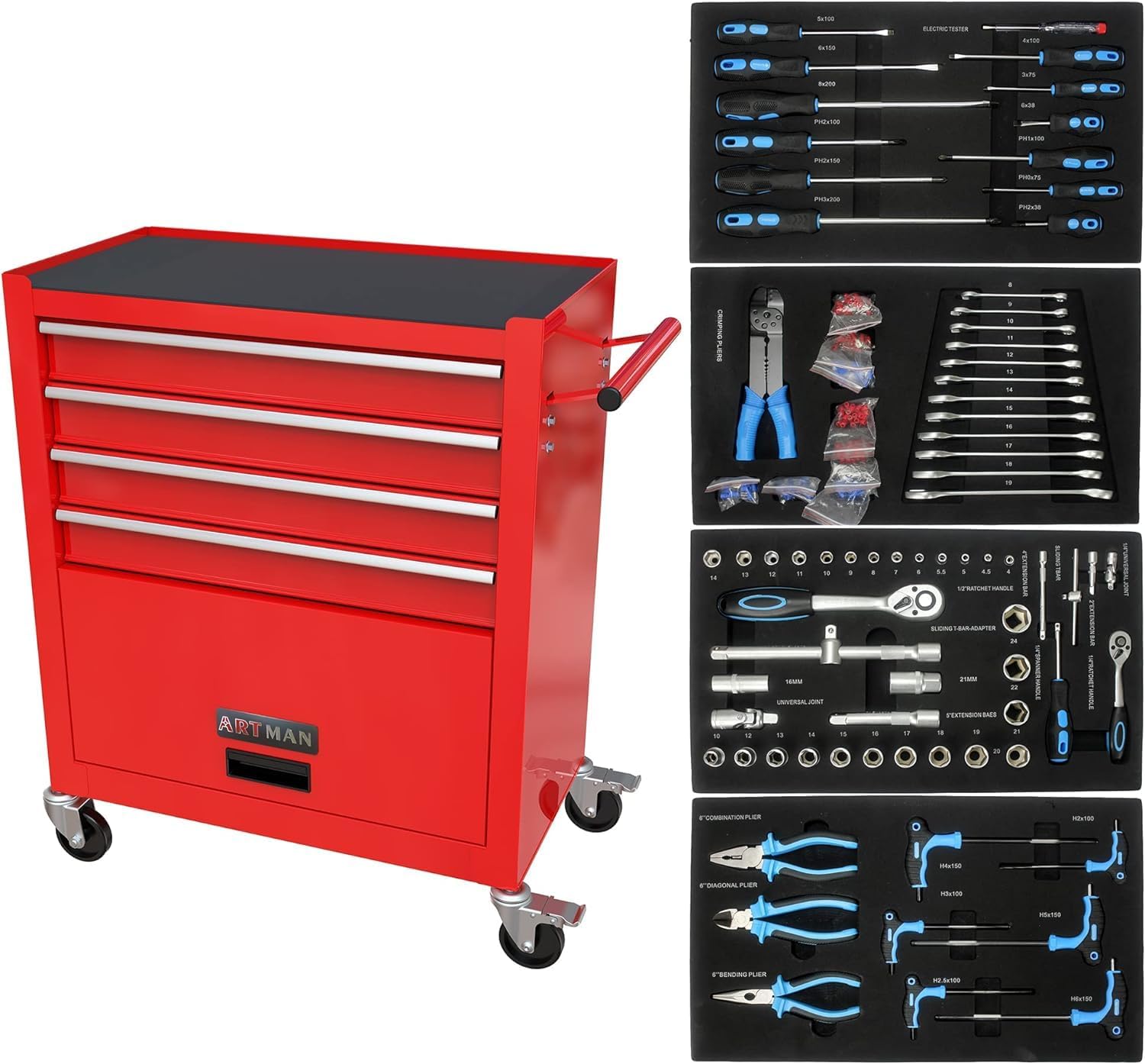 Amazon.com: SWSMSZ Large 4 Drawers Tool Chest,Pushable Rolling Tool ...