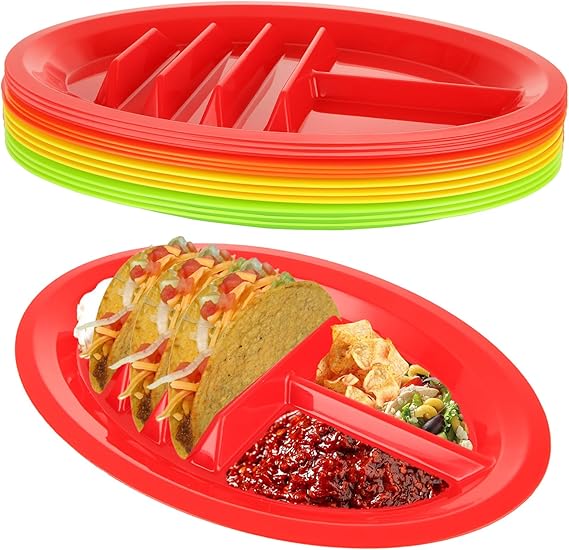 Amazon.com: Acrux7 12 Pack Plastic Taco Plates with Dividers, Large ...