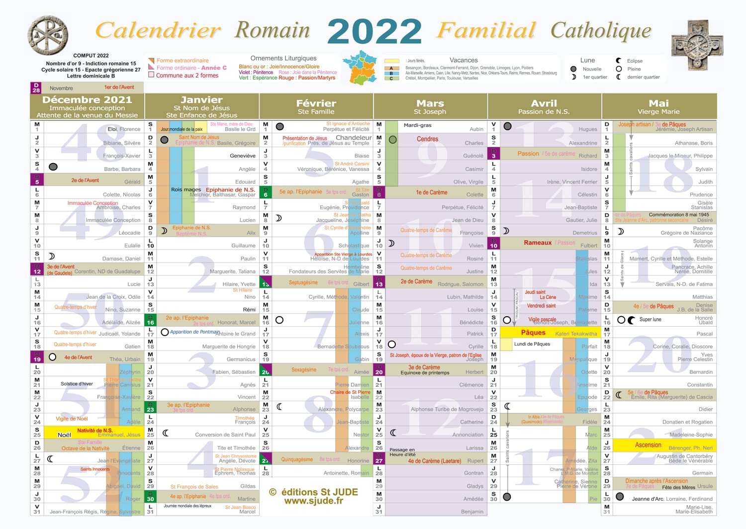 Amazon.fr - Calendrier familial catholique 2022 classique A4 - Saint ...