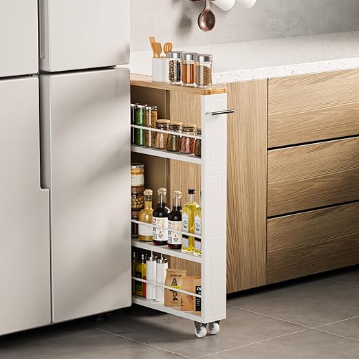 Amazon.com: KLM 4 Tier White Slim Storage Cart with Handle, Slide Out ...