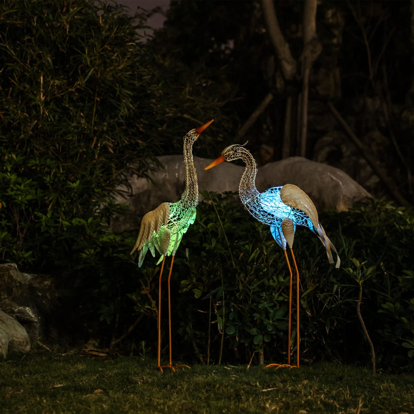 SHICHAO Solar Egret Garden Statue, 37 inch Large Bird, Metal Lawn ...