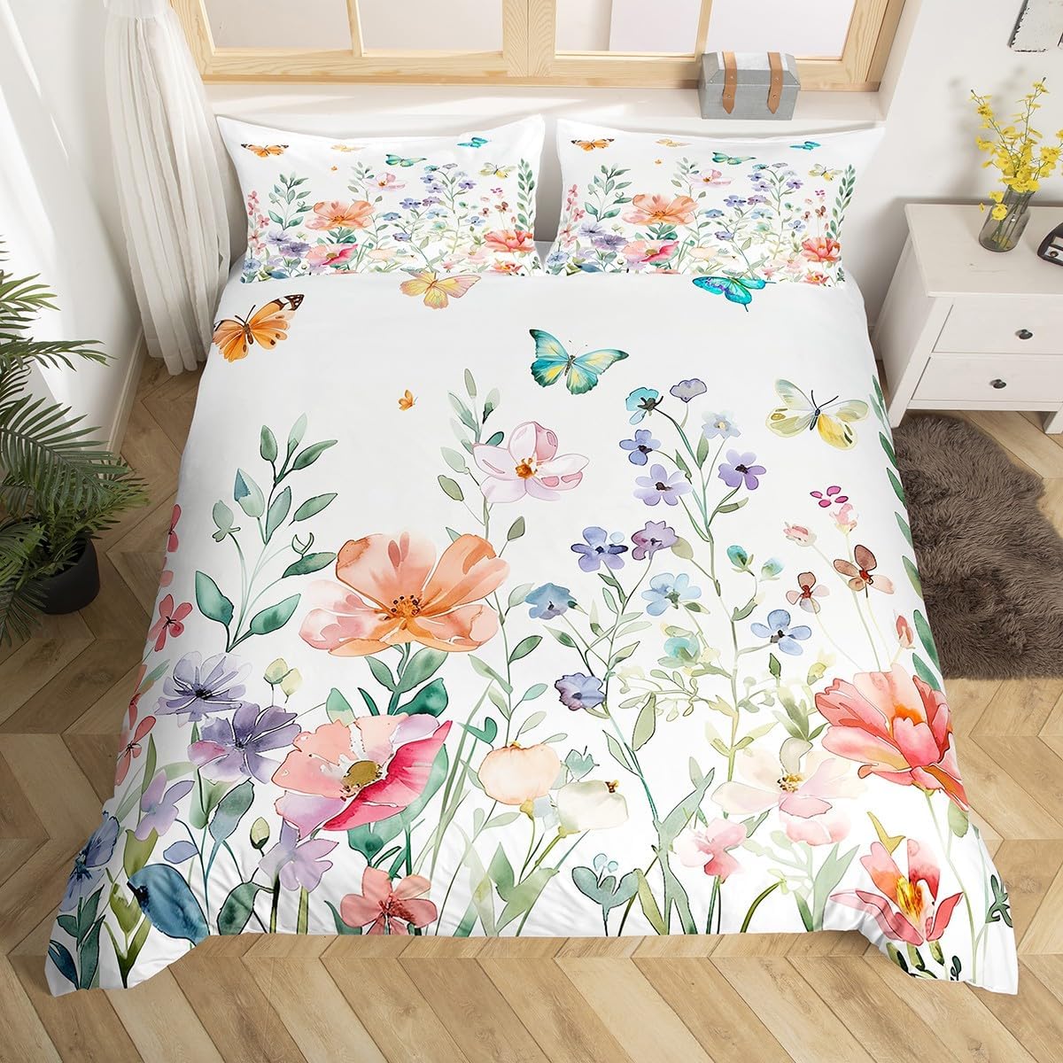 Homemissing Ingelijste Aquarellen Bloem Dekbedovertrek Set Super King ...