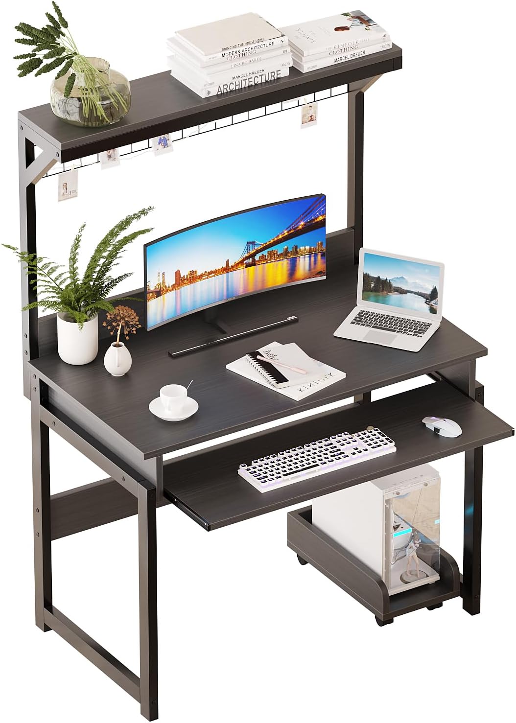 Amazon.com: Computer Desk with Hutch and Storage Shelves, Home Office ...