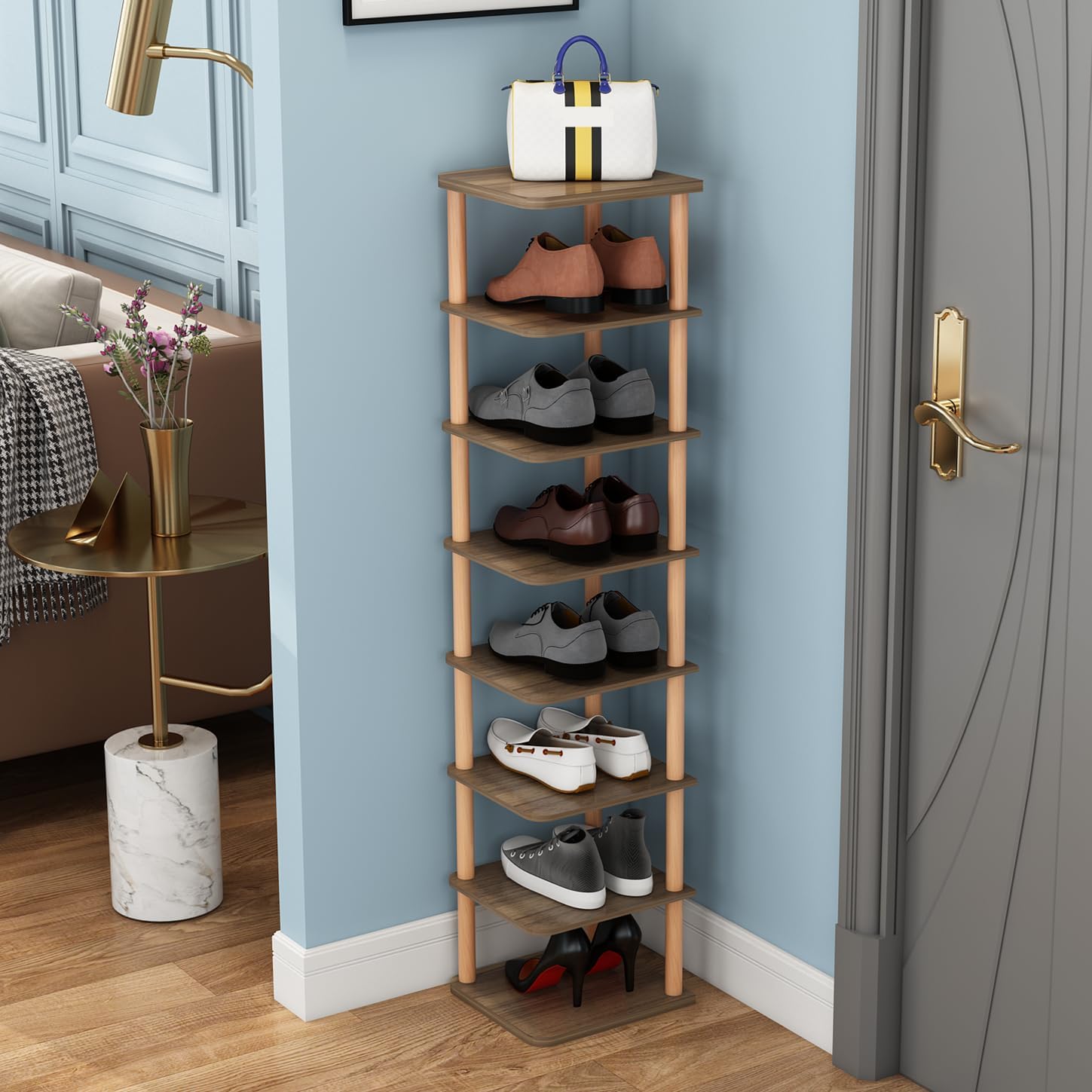 Amazon.com: LUCKNOCK 8 Tiers Vertical Shoe Rack, Narrow Organizer ...