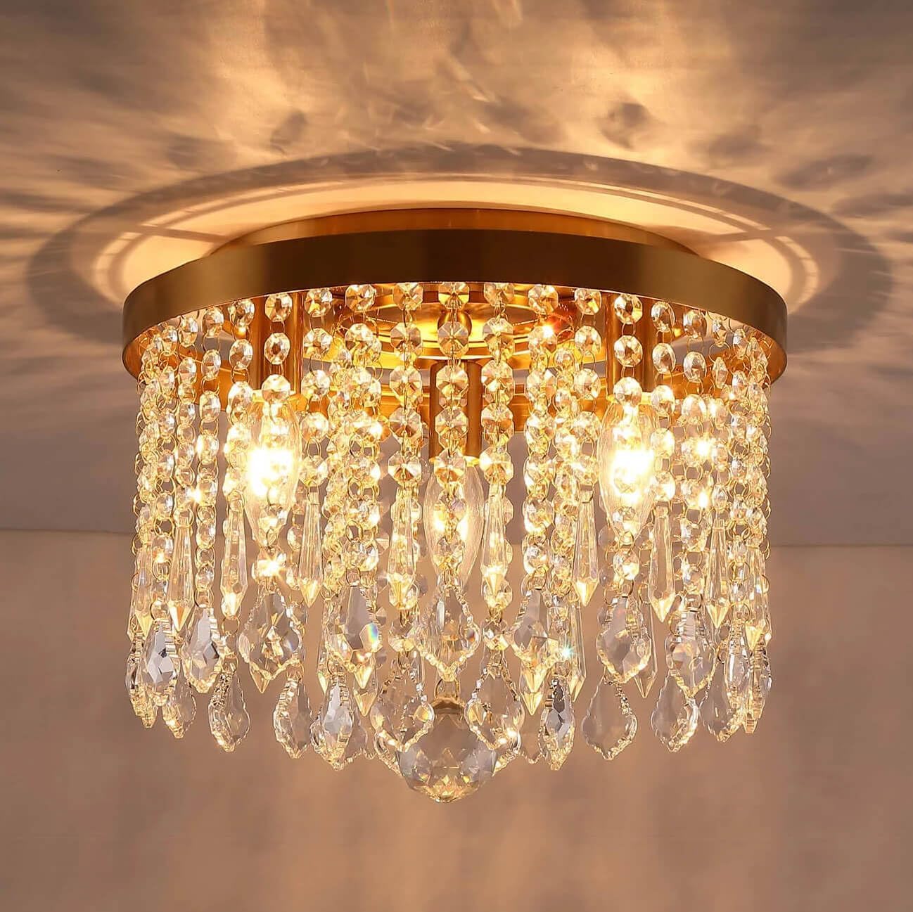 Buy INTERIOR HANDICRAFT 3-Lights Brass Finish Crystal Ceiling Light ...