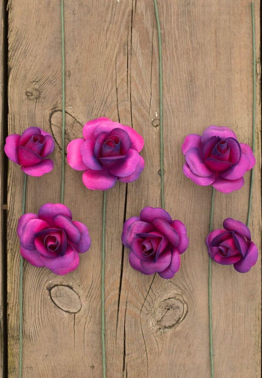 6 rosas de color rosa intenso con puntas moradas, rosas de madera de ...