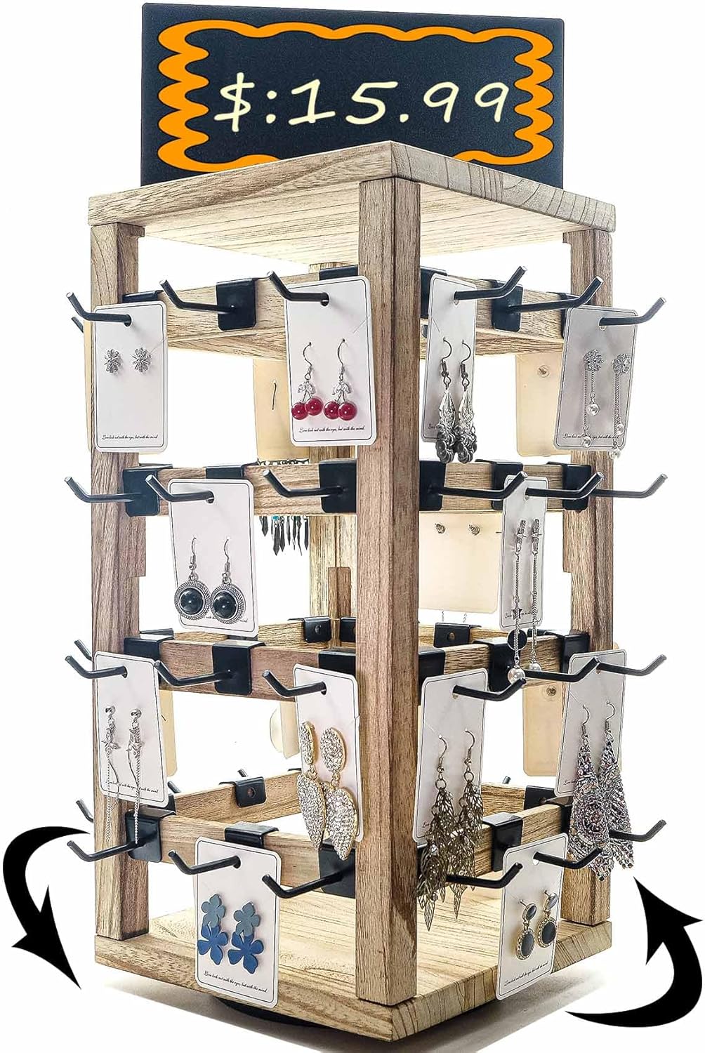 Amazon.com: Jewack Wooden rotating Jewelry Display Stand with Removable ...