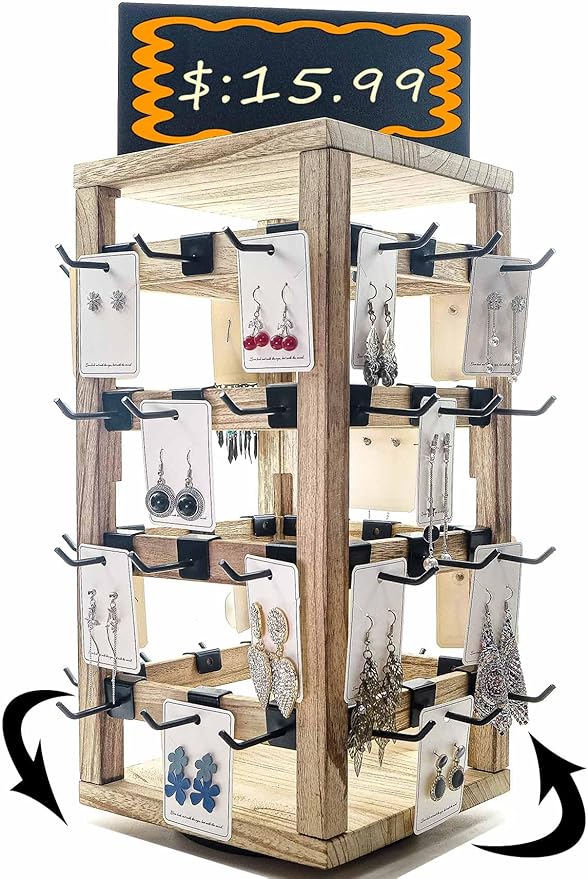 Amazon.com: Jewack Wooden rotating Jewelry Display Stand with Removable ...