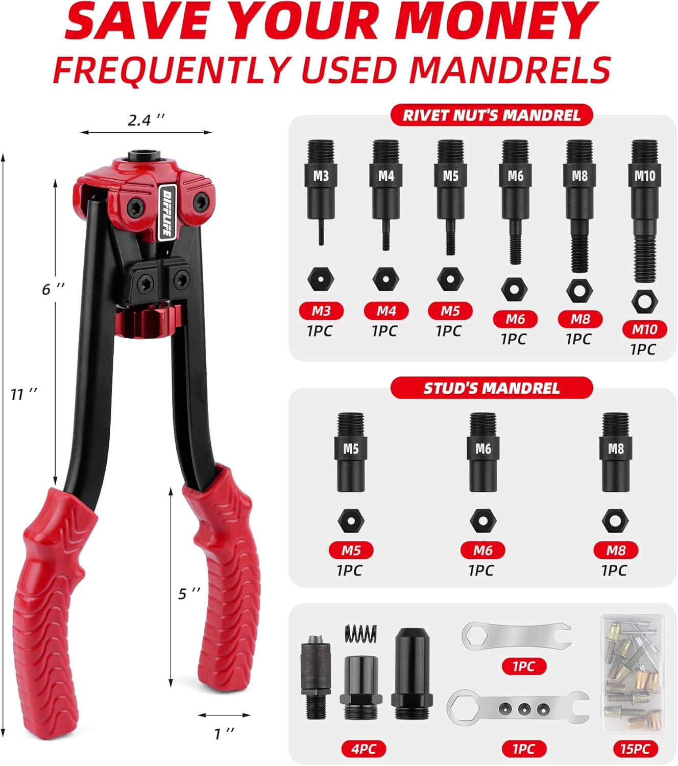 Herramienta de tuerca de remache, pistola de tuerca de remache de 13 pulgadas con una broca ...