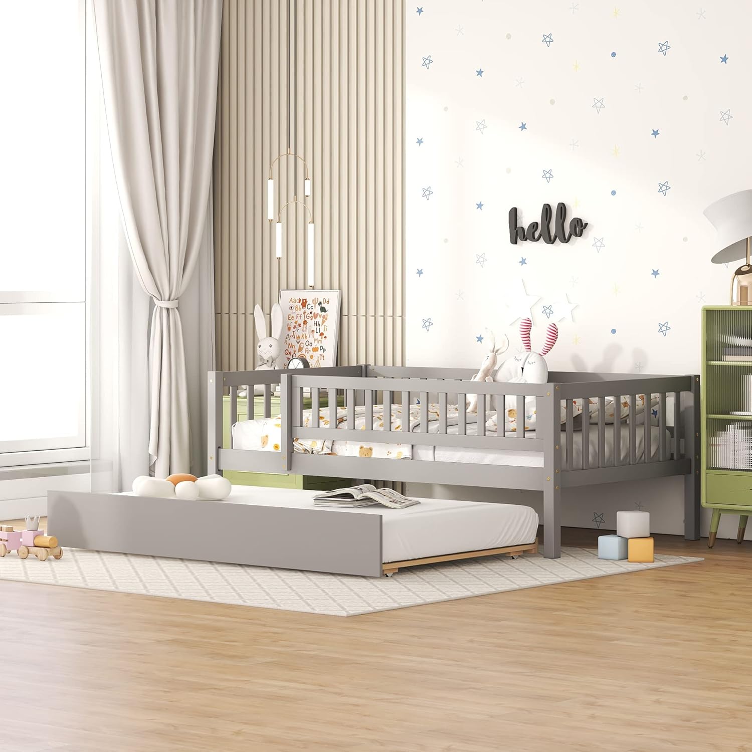 NCKMYB Cama Montessori para niños pequeños con rieles de madera, marco ...
