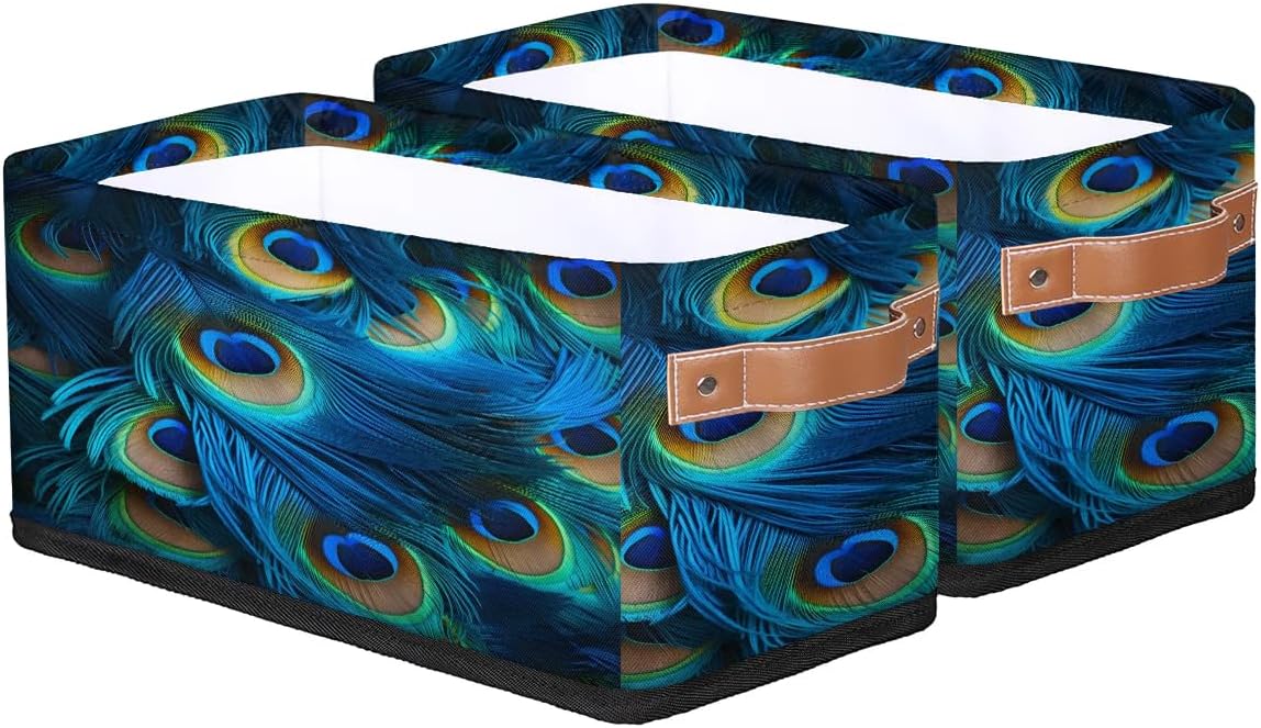 Amazon.com: Tablerazzi Green Blue Peacock Feather Storage Baskets for ...