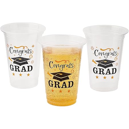 Amazon.com: 72 Pieces Congrats Grad Gold Plastic Cups, 9 oz Clear ...