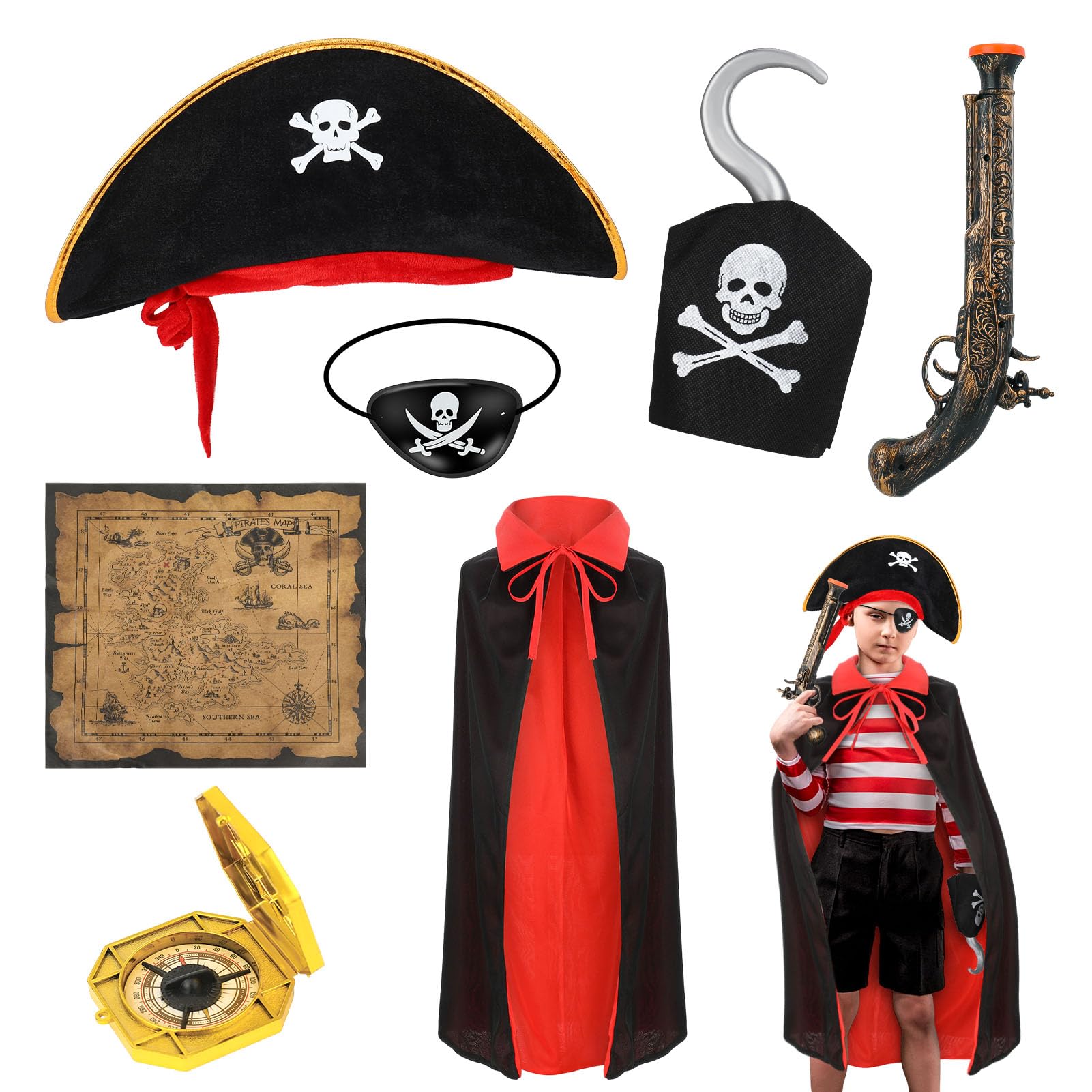 saerryor 7 Pieces Pirate Costume Accessories,Pirate Fancy Dress Costume ...