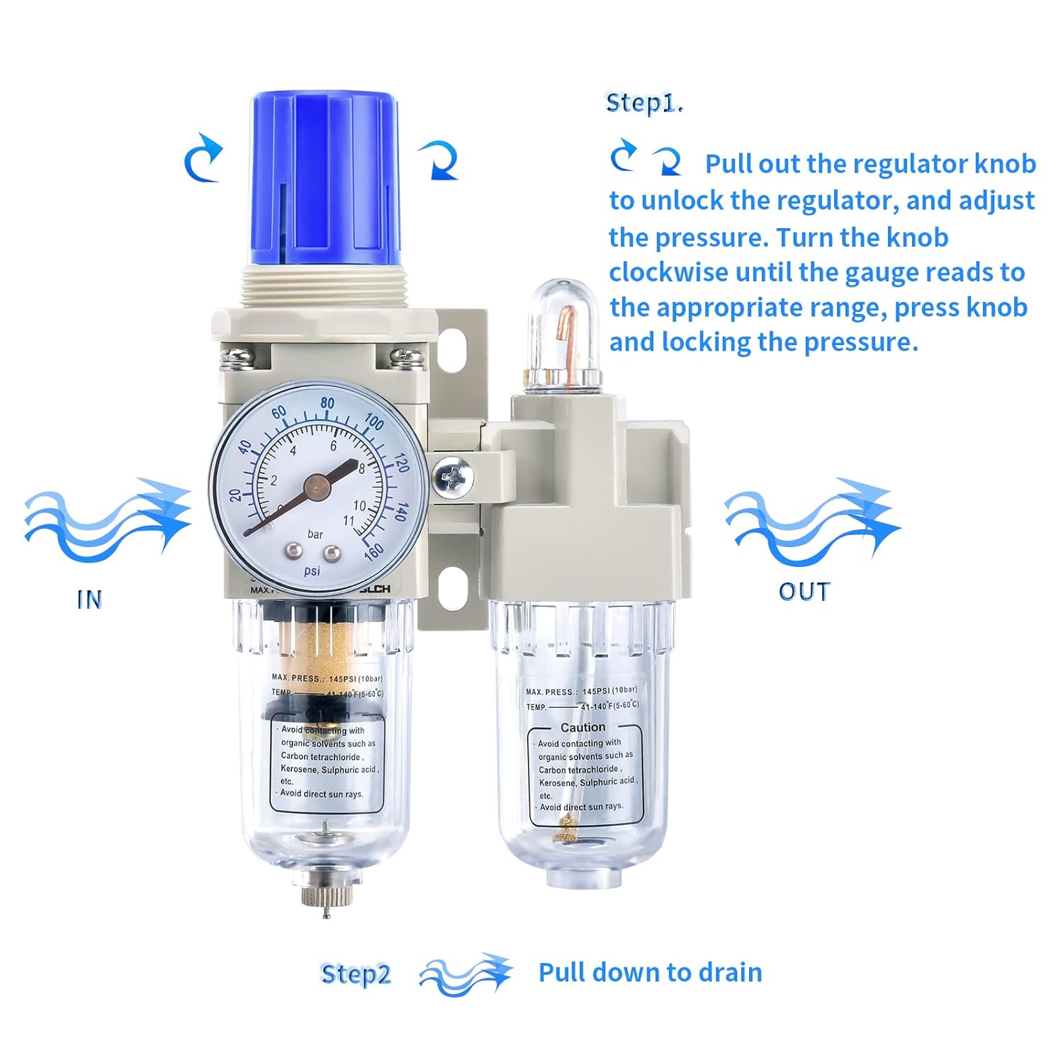 Buy BLCH 1/4 NPT Air Compressor Water Separator - Air Pressure Regulator Compressed Air Filter ...