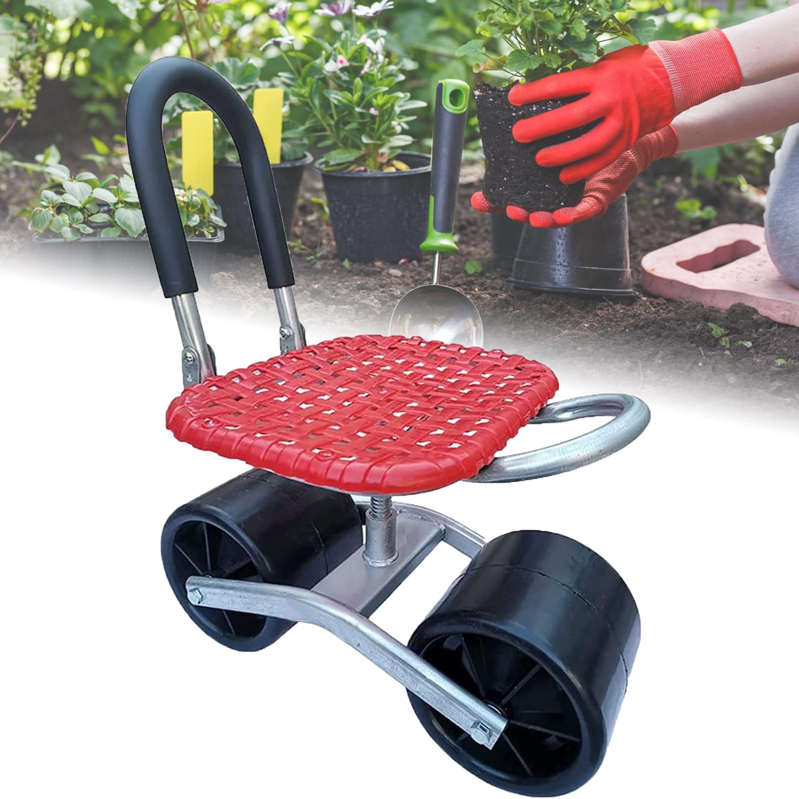 Amazon.co.jp: Wheeled Garden Seat Patio Yard Stool Cart 360 Swivel Seat ...