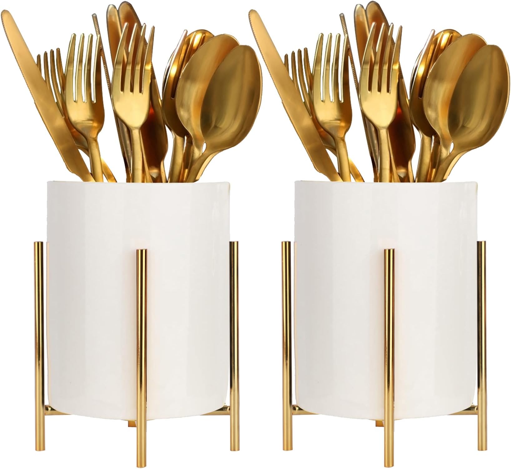 Amazon.com - SIEBOLD Kitchen Utensil Holder,White Ceramic Silverware ...