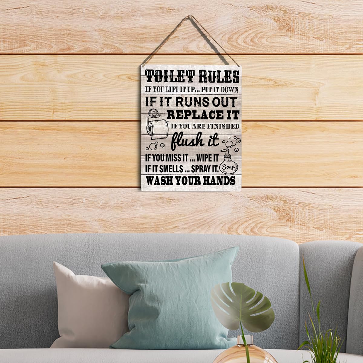 Snapklik.com : Farmhouse Bathroom Toilet Rules Signs Wall Decor Rustic ...