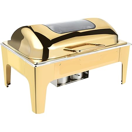 Amazon.com: HONHPD Golden Chafing Dish Buffet Set, 9 Qt Stainless Steel Chafer with Full Size ...