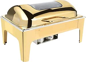Amazon.com: HONHPD Golden Chafing Dish Buffet Set, 9 Qt Stainless Steel Chafer with Full Size ...
