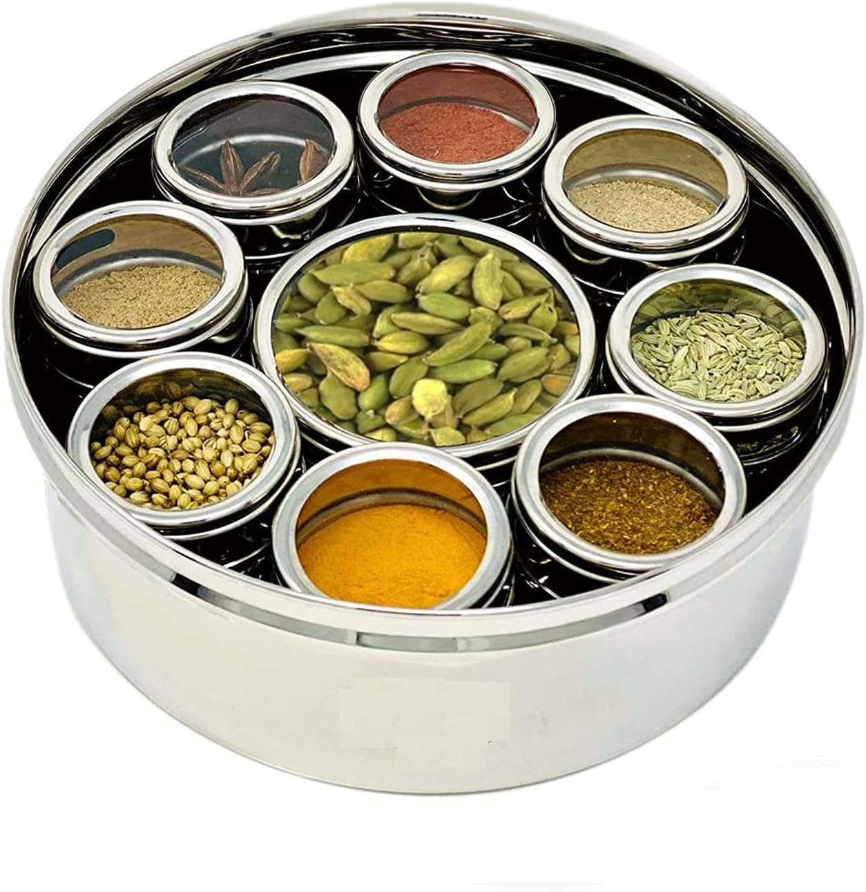 Amazon.com: Stainless Steel See Through Lid 9 in 1 Spice Box | Spice ...