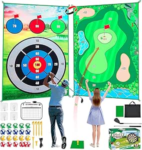 HOAXDLY Golf Chipping Game Mat Set with Golf Club, 6x4 Ft Sticky Pro ...