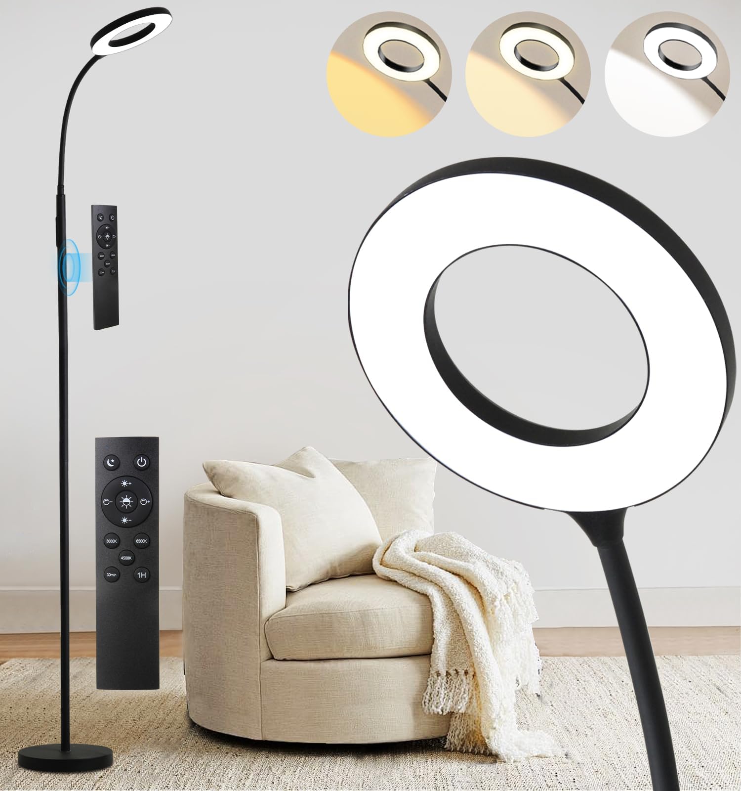 Ovensty LED Floor Lamp, Bright 18W Floor Lamps for Living Room with 1H ...