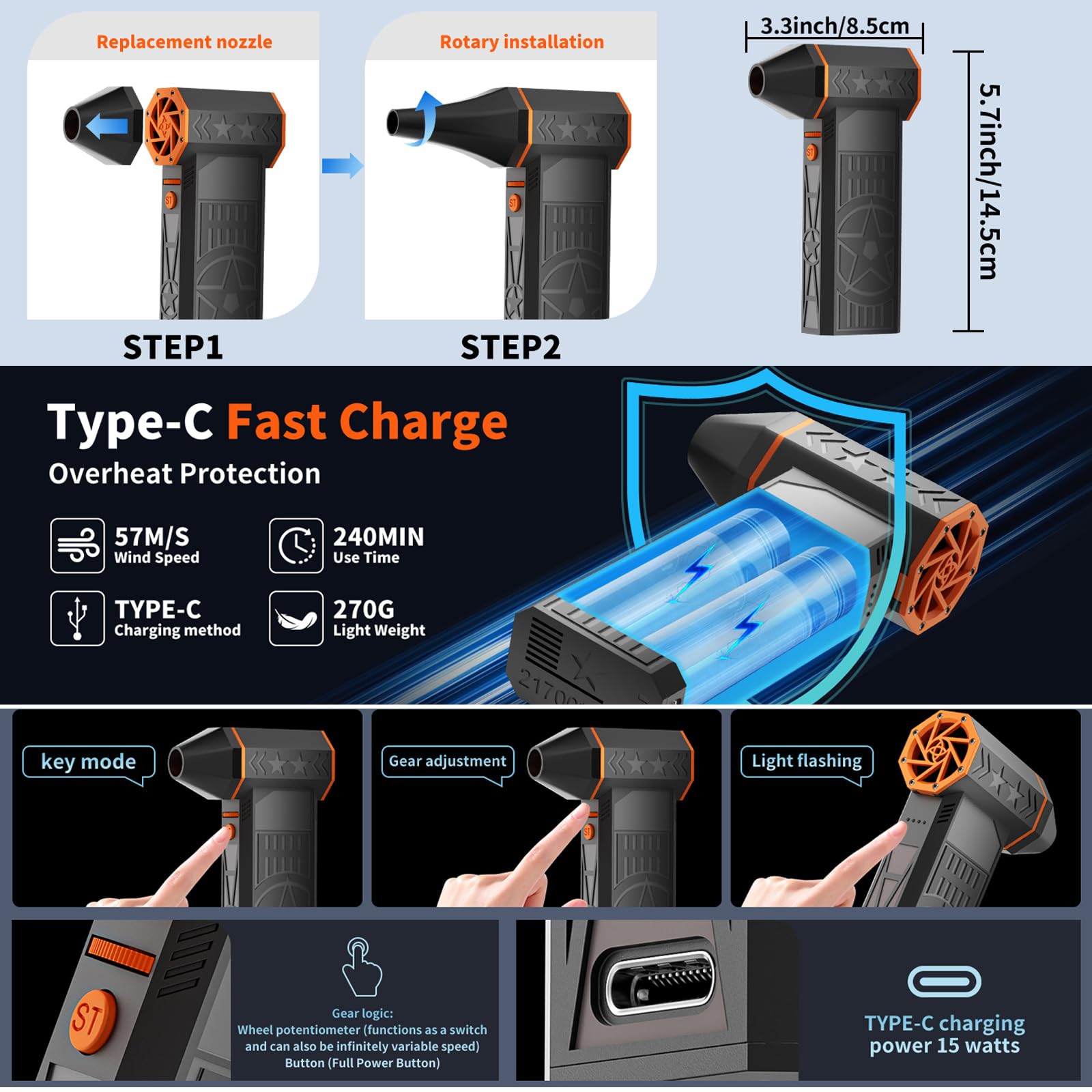 Cordless Air Duster Battery Electric Air Duster,150000RPM Compressed ...